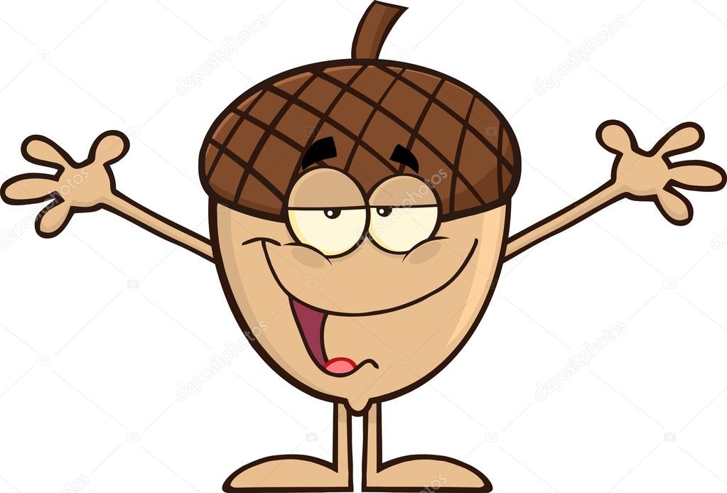 Funny Acorn Cartoon Character With Open Arms For Hugging — Stock Photo ... Funny Acorn Cartoon Character With Open Arms For Hugging — Stock Photo ...