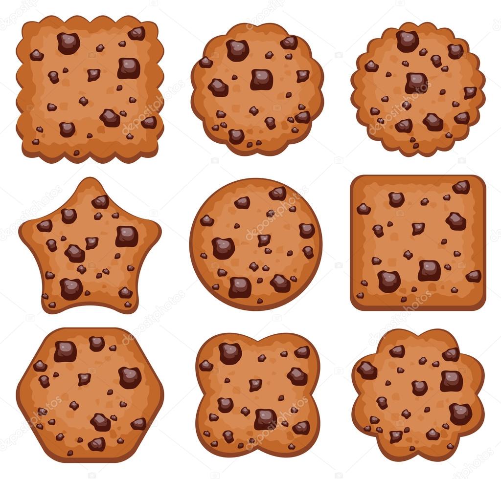 Vector Conjunto De Galletas De Chispas De Chocolate De Diferentes