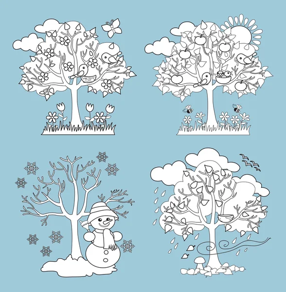 Four Seasons Trees Clipart and Vector with Spring, Summer, Fall and ...