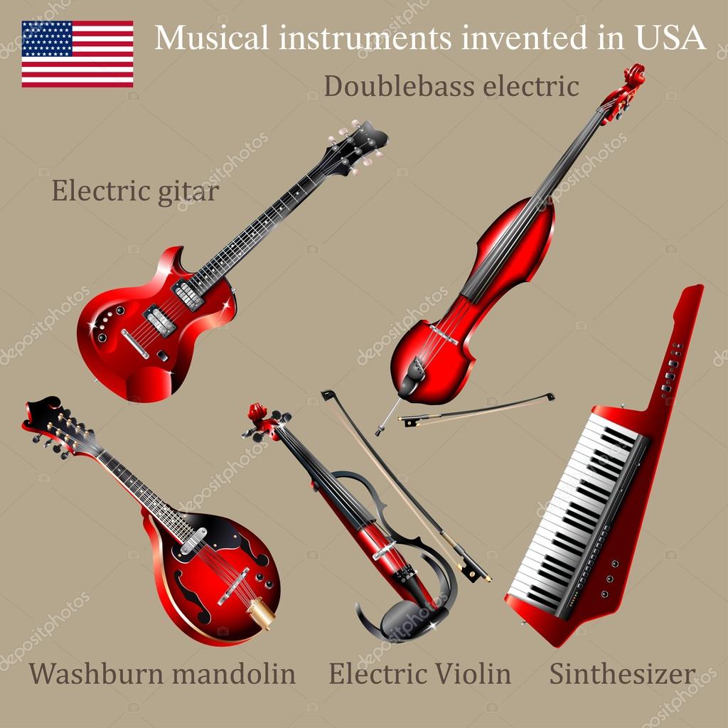 Set of musical instruments invented in USA. — Stock Vector © nahariyani ...