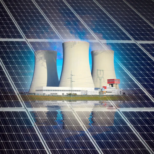 Solar panels and nuclear power plant - Stock Image - Everypixel