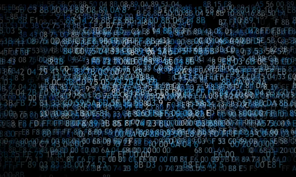Hexadecimal code running up a computer screen on black background. Blue digits. - Stock Image ...