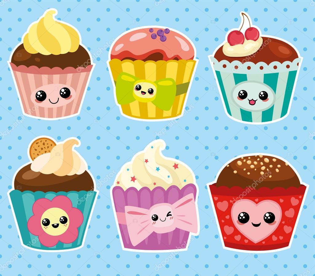 Set De Cupcakes De Dibujos Animados — Vector De Stock © El4anes 104476026