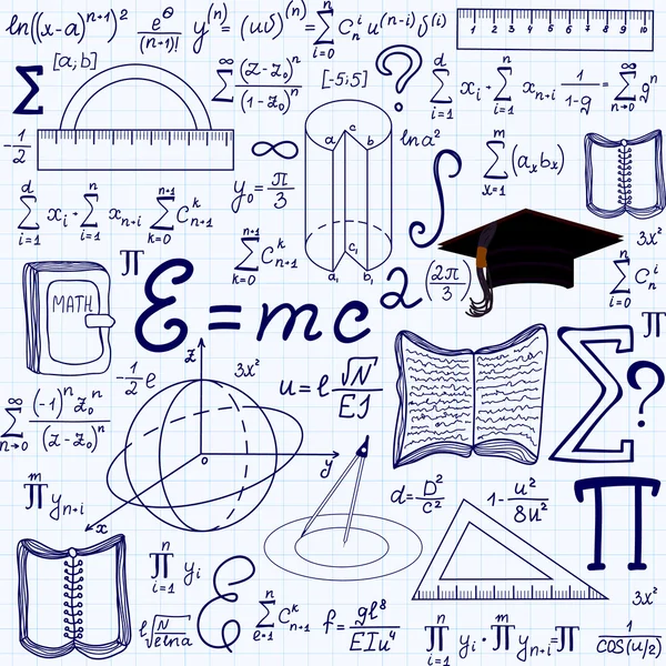 Mathematical educational vector seamless pattern with geometrical figures, plots and equations ...