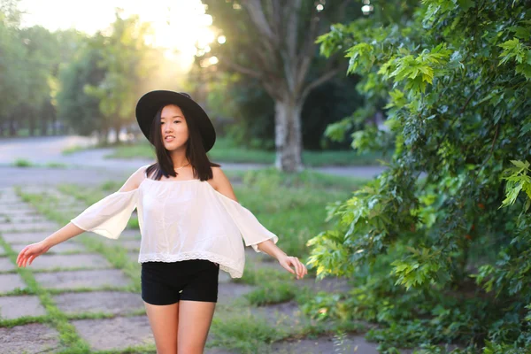 Wonderful Female Hat Asian Sunset Cheerful Emotions Laughter Dancing