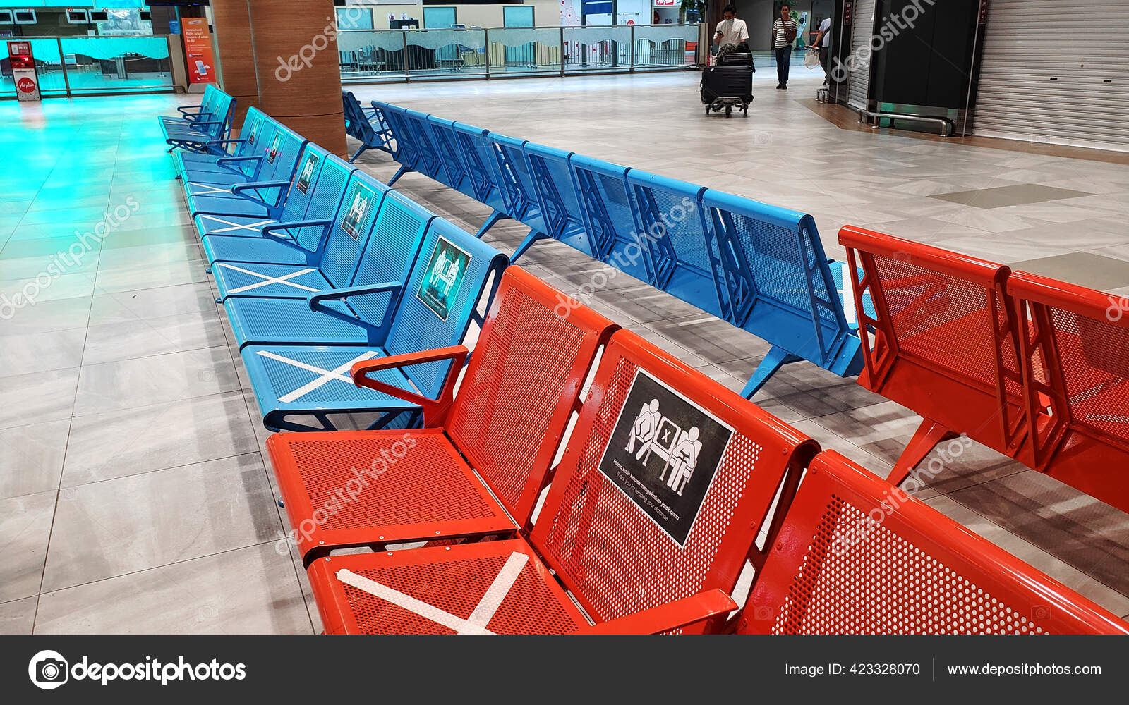 Airport Lounge Seating Benches Lined One Seat Social Distancing Safety ...