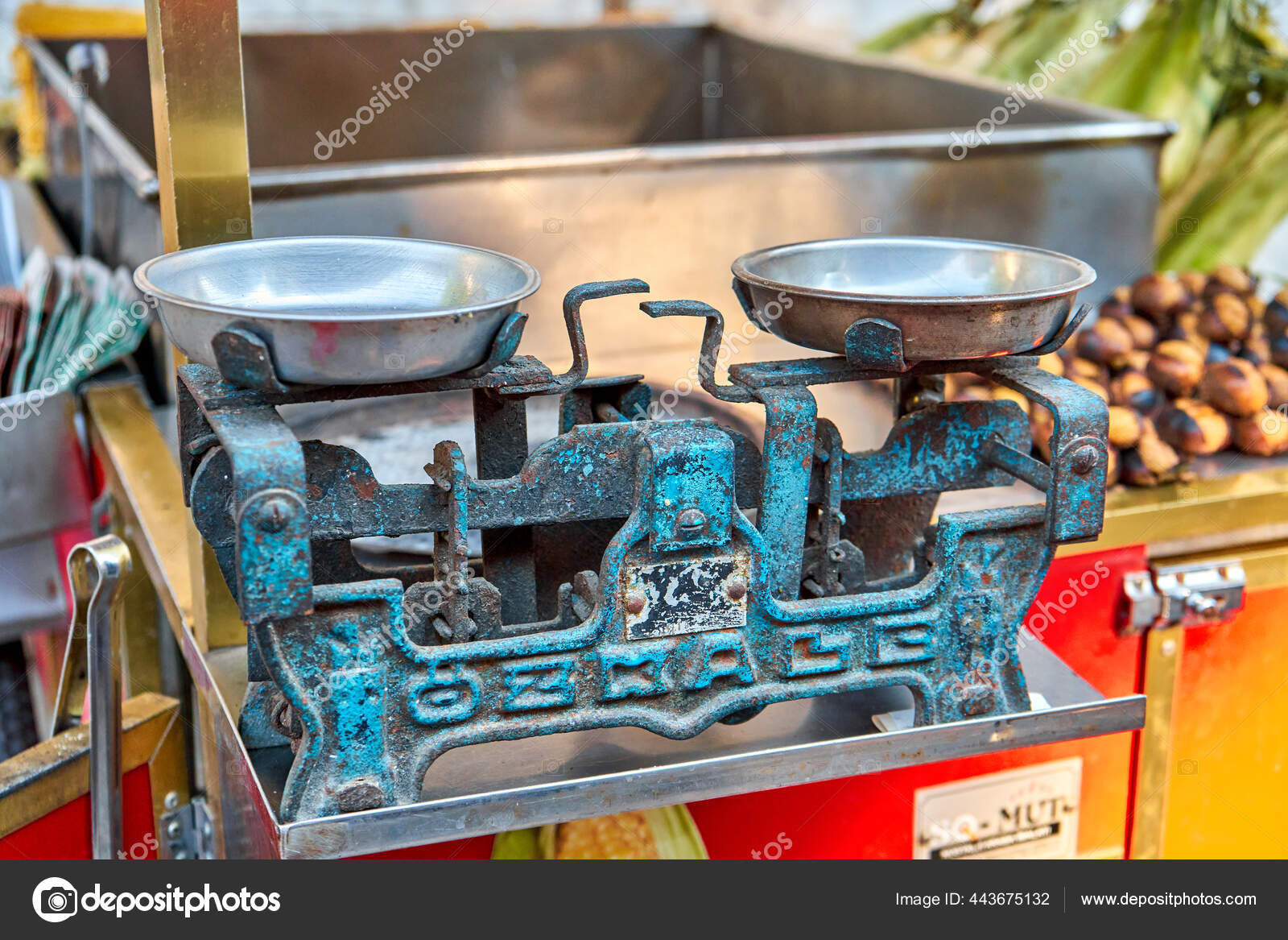 Old Traditional Metal Scale Fried Chestnut Street Counter Istanbul ...