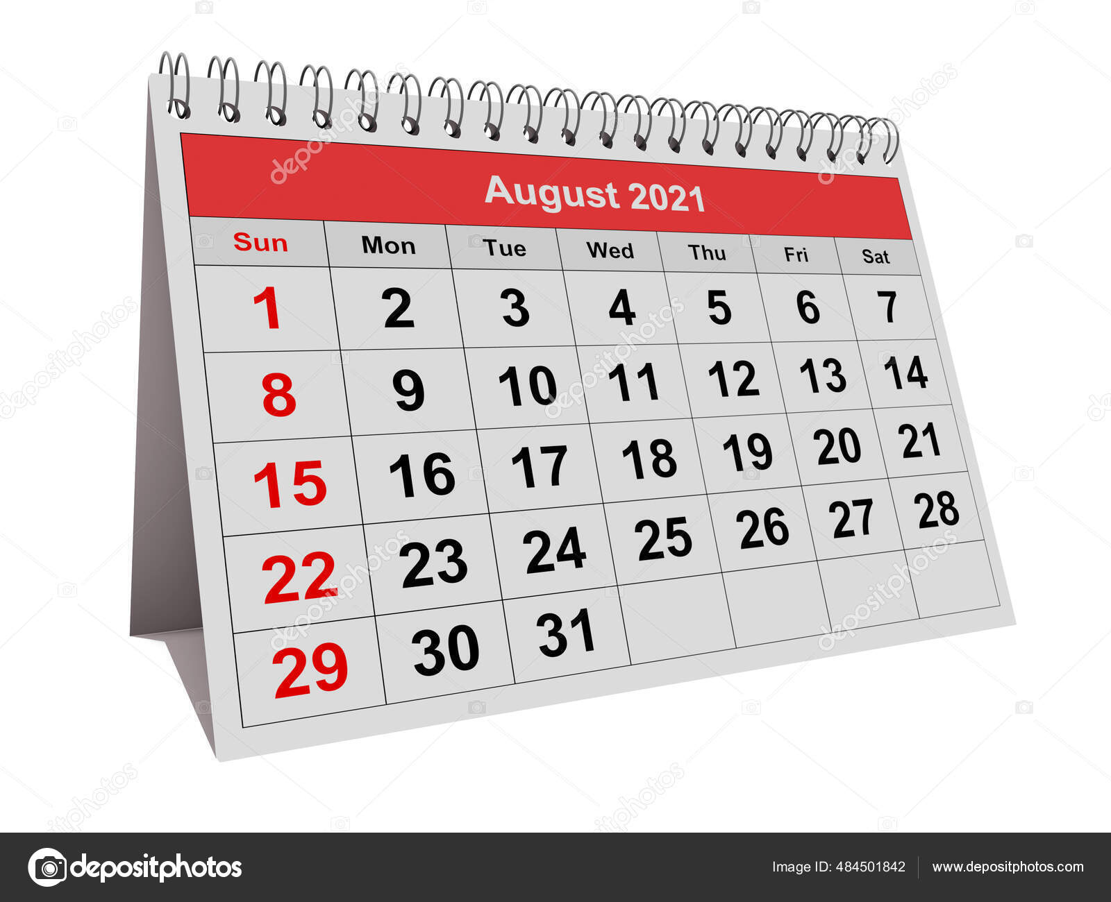 August 2021 One Page Annual Monthly Calendar Rendering — Stock Photo ...