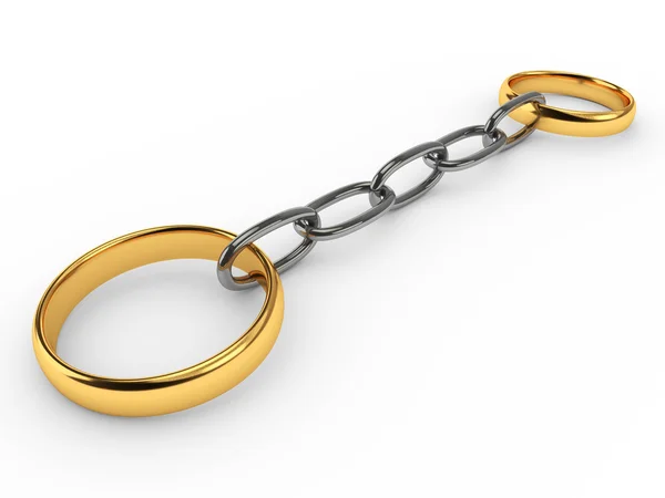 Two Wedding Gold Rings Connected Chain Isolated White Family Concept ...