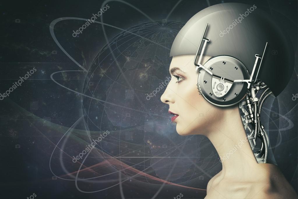 Female portrait over science background — Stock Photo © tolokonov ...