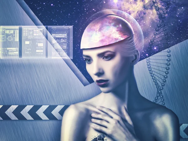 Cyborg woman. science and technology background - Stock Image - Everypixel