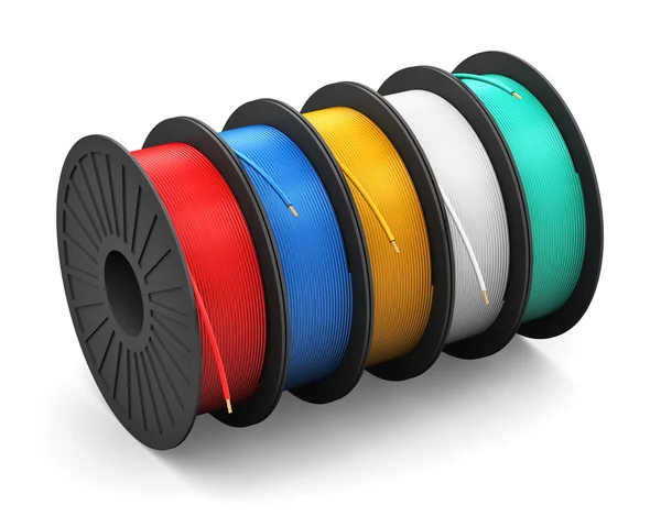 Spools with color electric power cables Stock Photo by ©scanrail 52982315