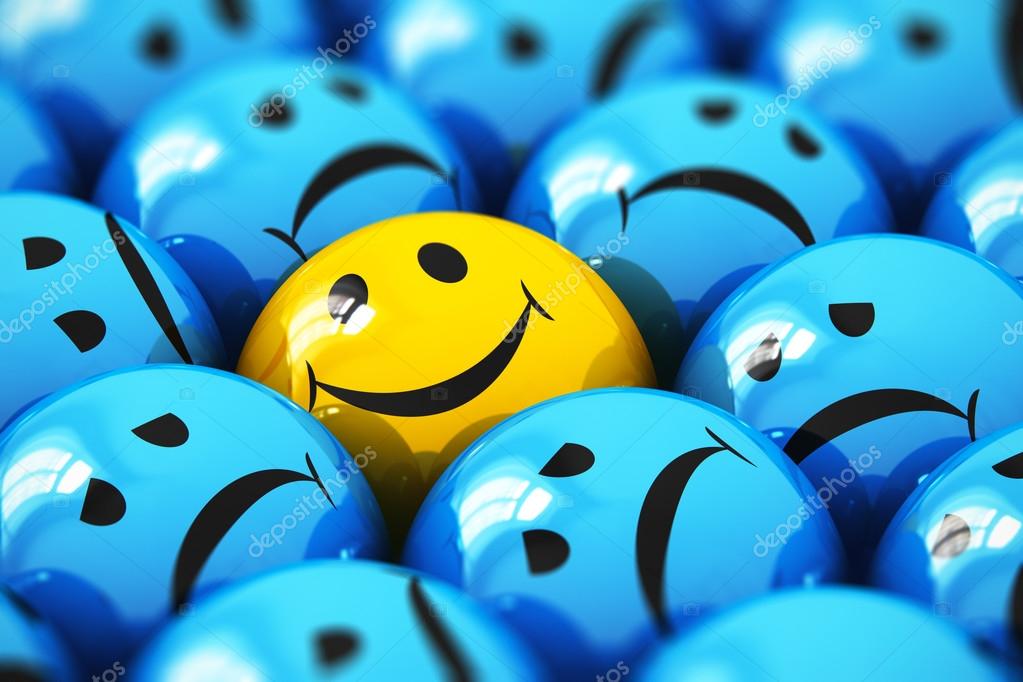 Single happy yellow smiley among blue sad ones — Stock Photo © scanrail ...