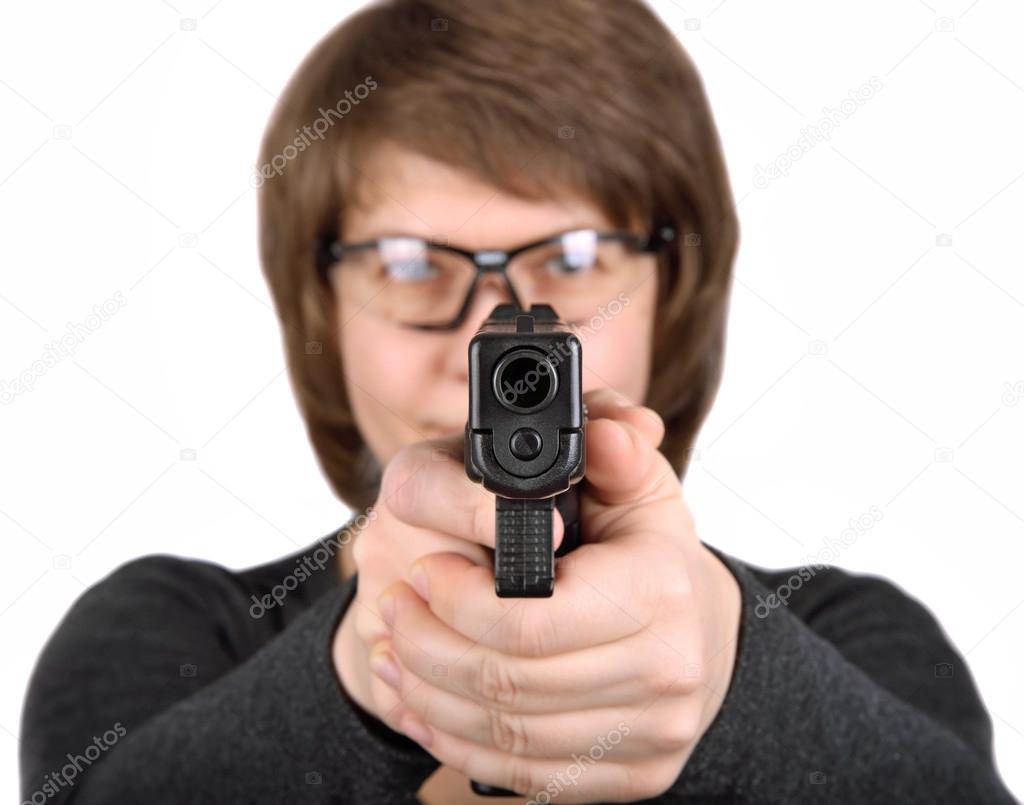 Woman pointing a gun at the camera ⬇ Stock Photo, Image by © eAlisa ...