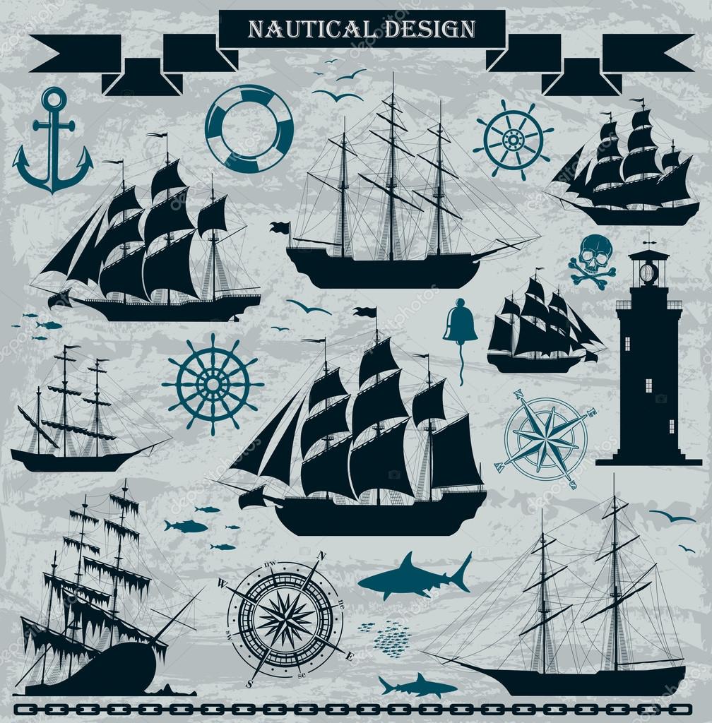 Set of sailing ships — Stock Vector © Makhnach #55075647