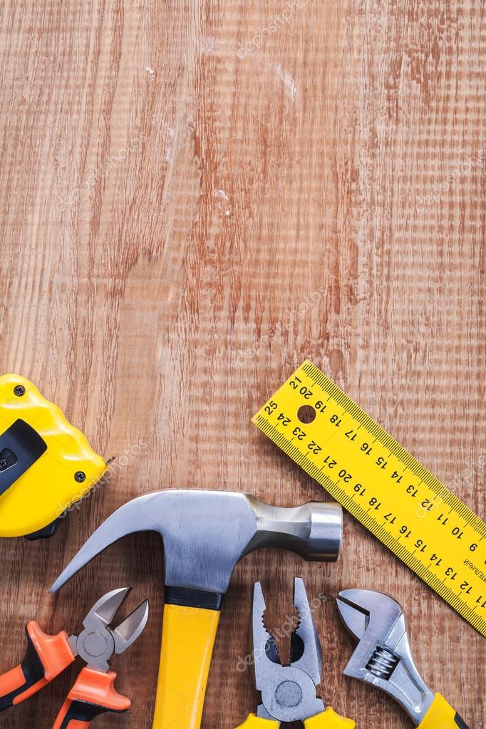 Construction tools on wooden board — Stock Photo © mihalec #67092531