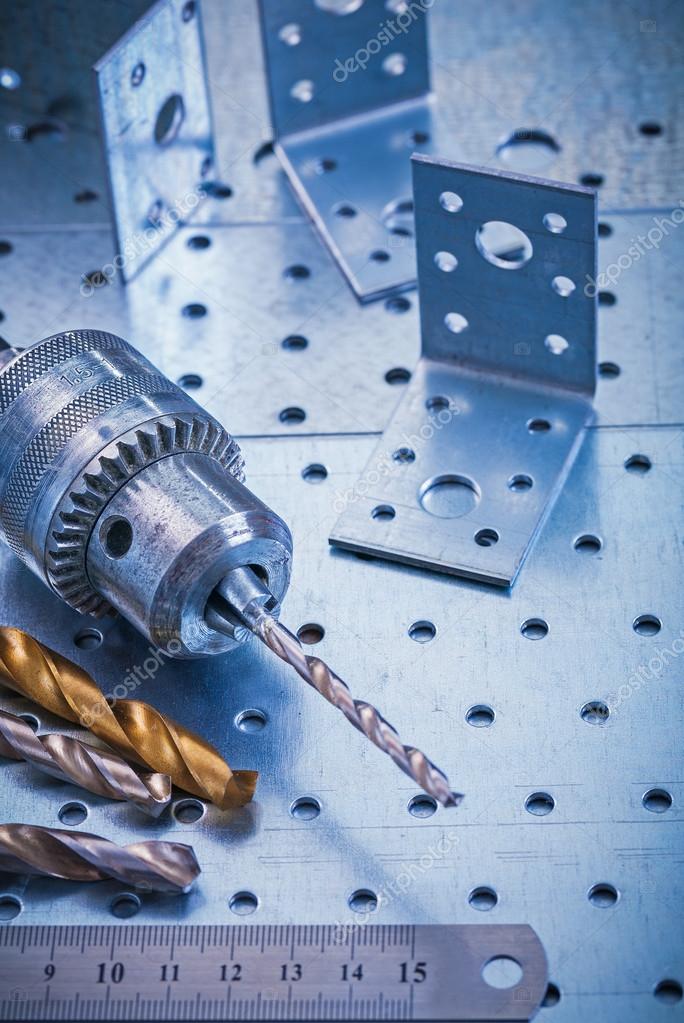 Angle bits ruler and metal drill — Stock Photo © mihalec #74906519