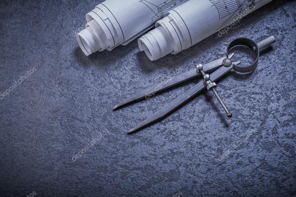 Blueprints and pair of compasses Stock Photo by ©mihalec 88109376