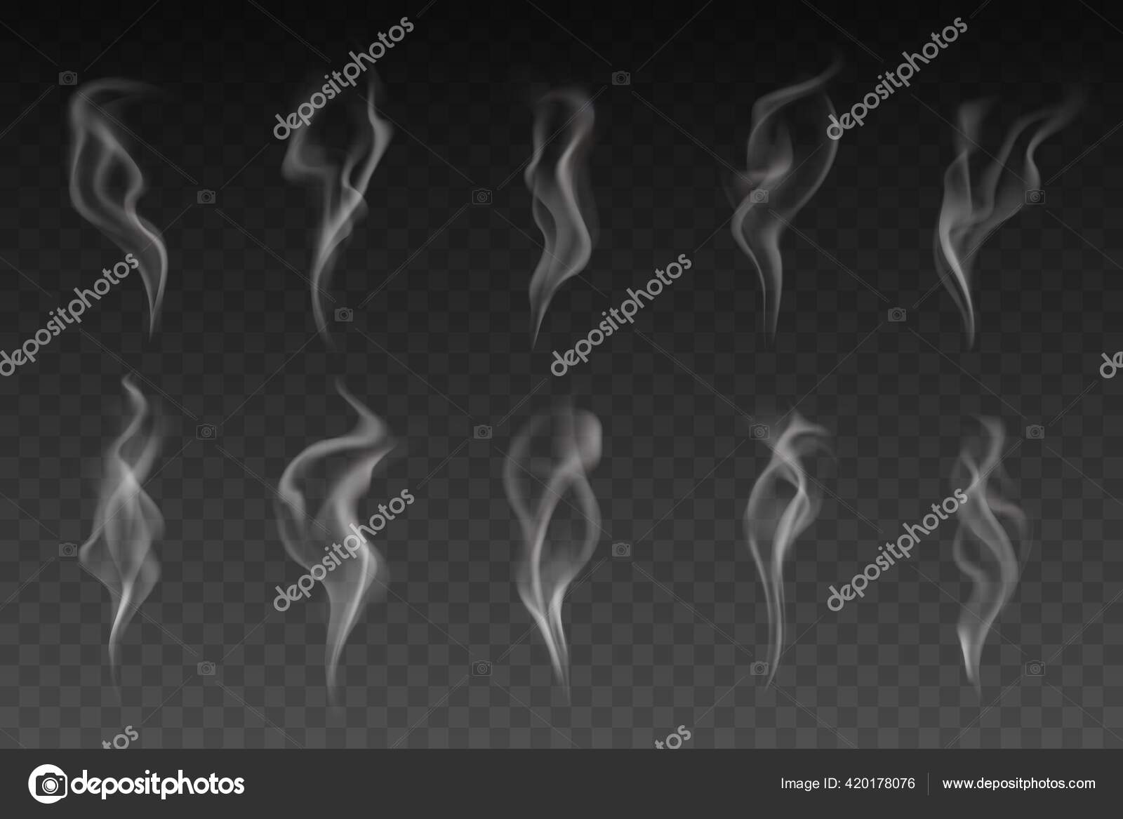 Smoke Steam Isolated Vector Set White Smogs Cigarette Vapor Waves Stock ...