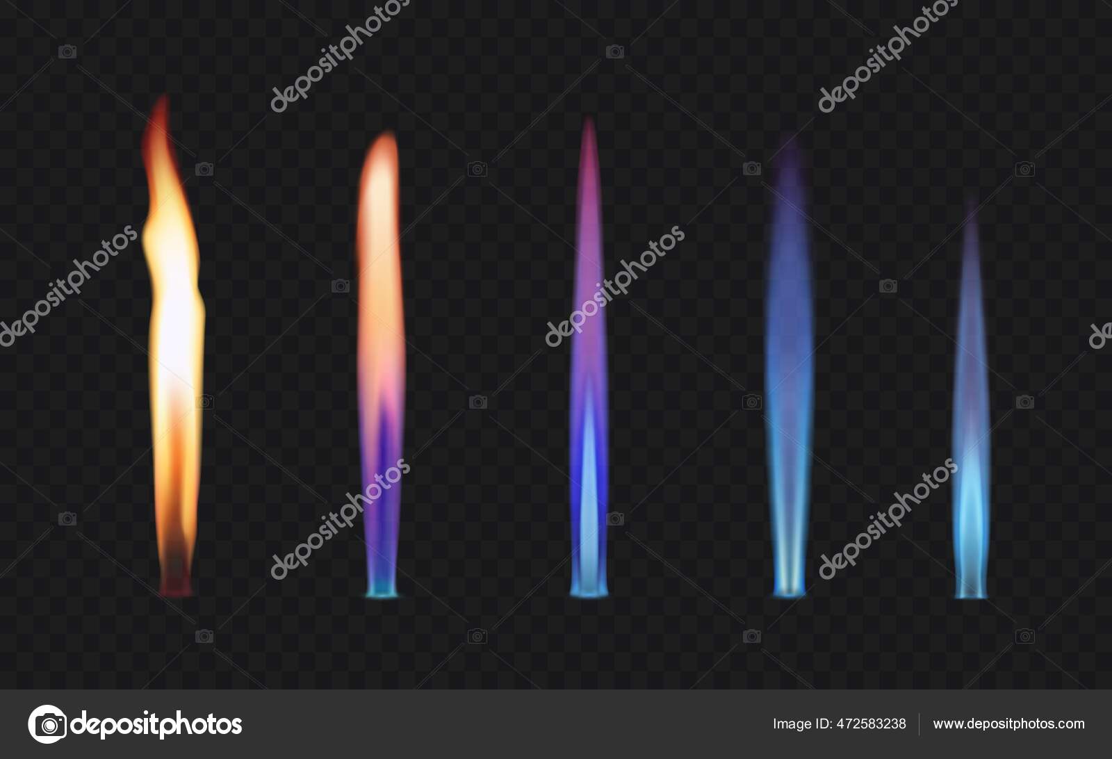 Fire Flames Gas Zinc Potassium Stronium Sodium Burning Tongues Vector ...
