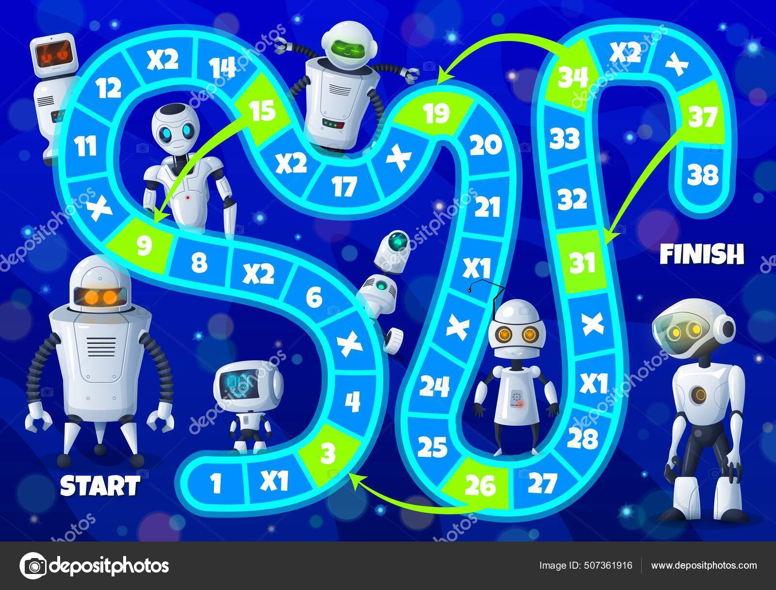 Kids Board Game Robots Androids Vector Step Boardgame Cute Droids Stock ...