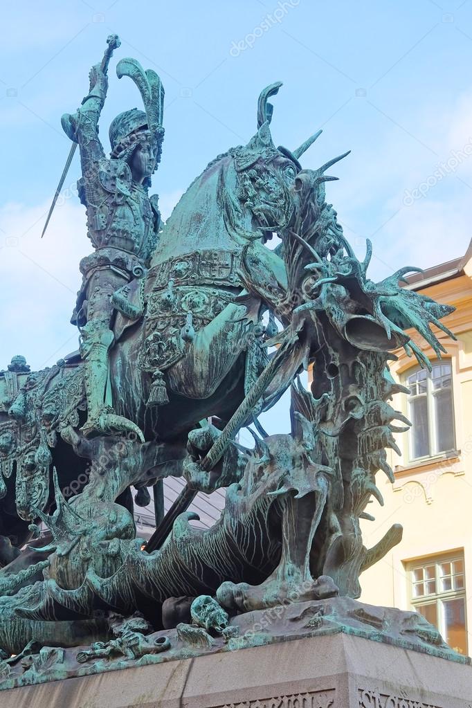 Statue of Sankt Goran, fighting with the Dragon in Stockholm – Stock ...