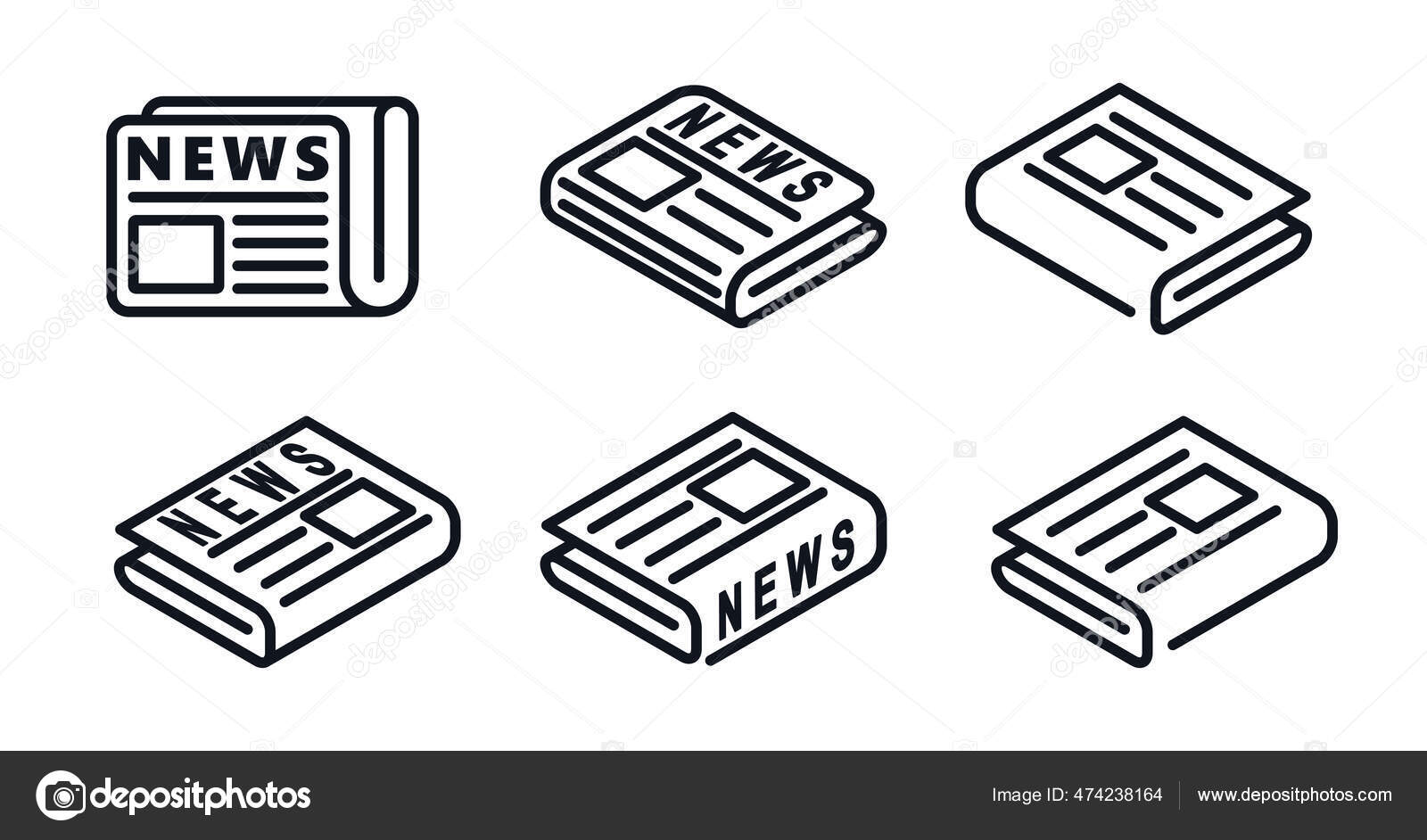 Set Flat Black Newspaper Vector Line Icons News Symbols Illustration ...