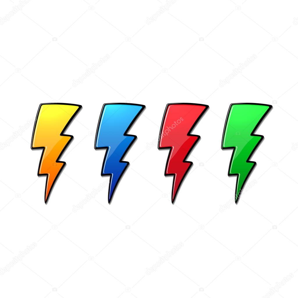 Lightnings multicolor set. Isolated on white background Stock Vector ...