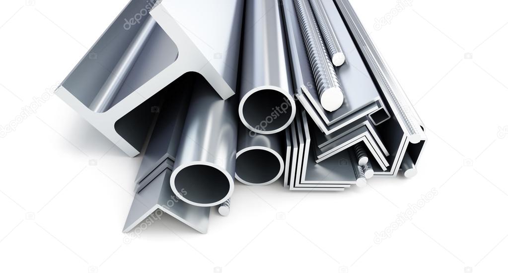 tubos de metal, ángulos, canales, cuadrados. Representación 3D, sobre ...
