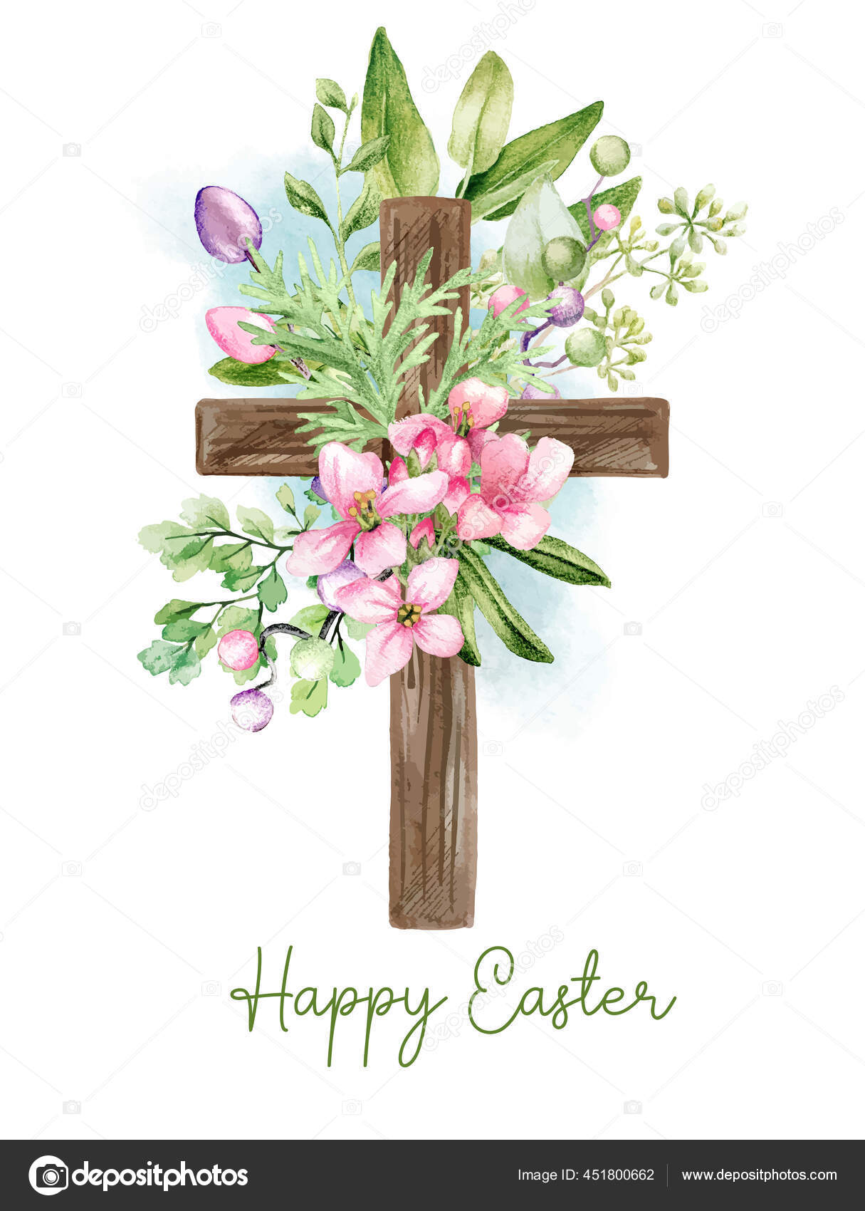 Easter christian cross with floral elements, easter decoration Stock ...