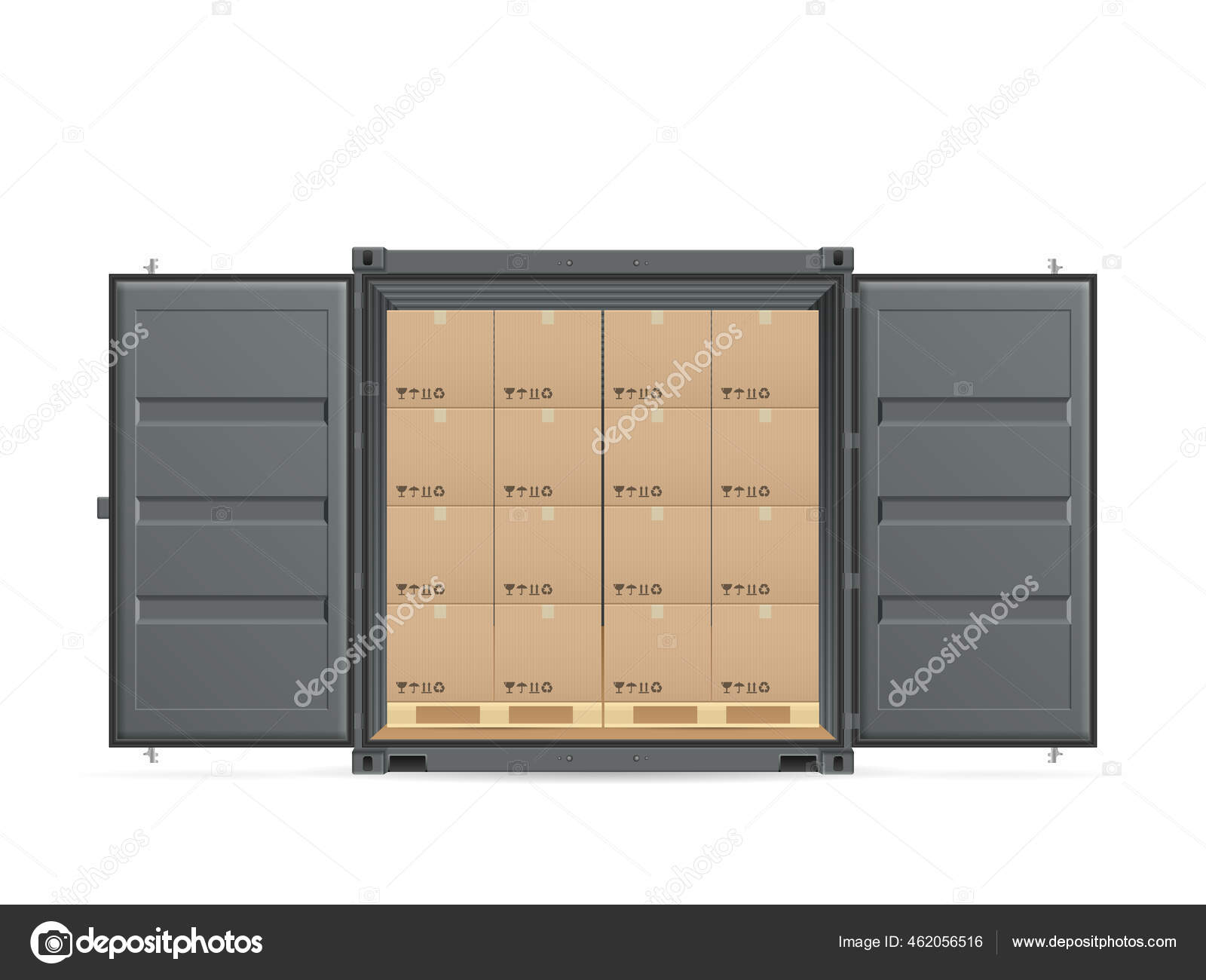 Open Shipping Cargo Container Boxes White Background Vector ...