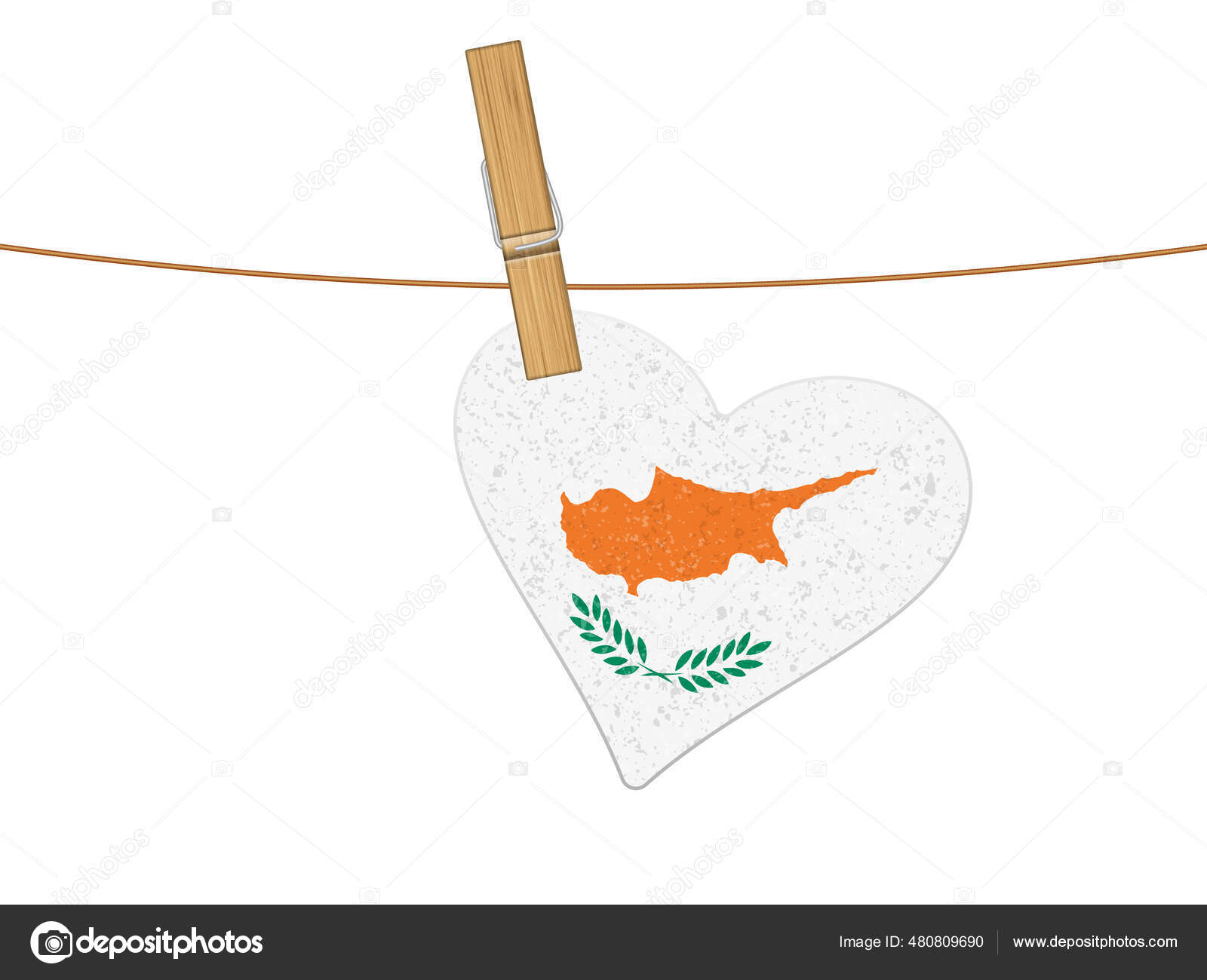 Heart Cyprus Flag Clothesline Vector Illustration White Background ...