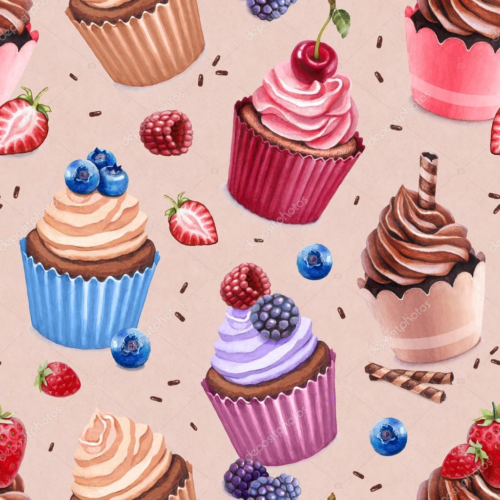 Hand drawn Cupcakes pattern Stock Illustration by ©Sashsmir #111449880