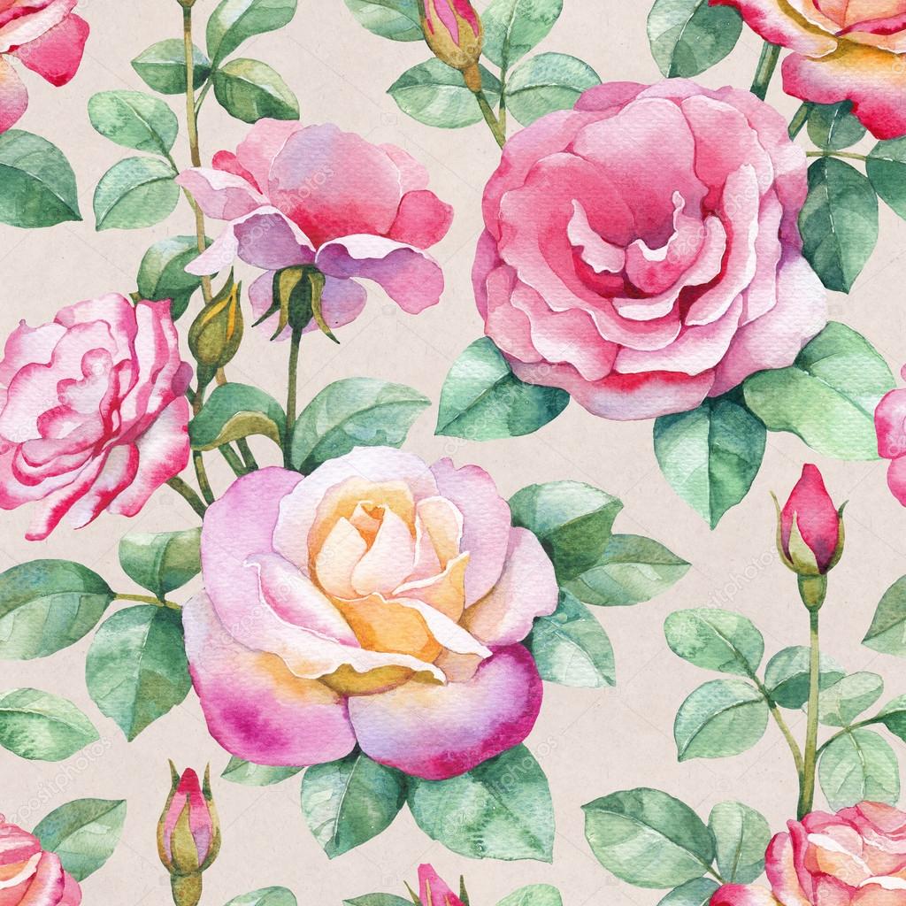 Watercolor rose flowers pattern Stock Illustration by ©Sashsmir #59480561
