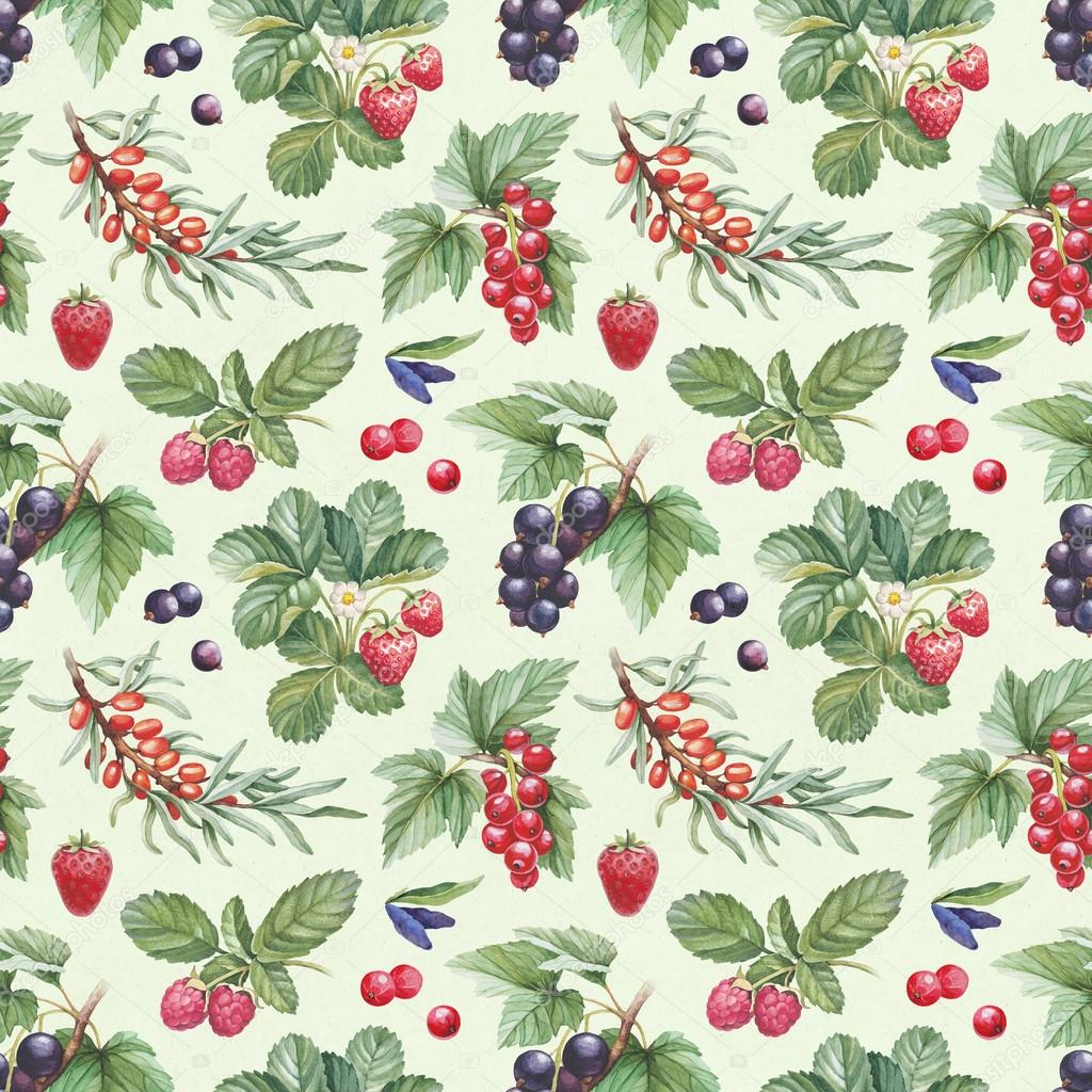 Seamless pattern with watercolor illustrations of berries Stock ...