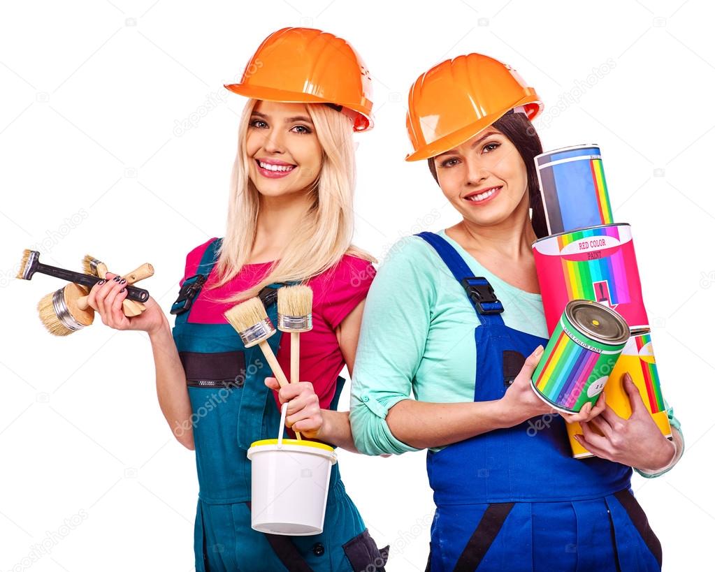 Female builders with construction tools. Stock Photo by ©poznyakov 67358673