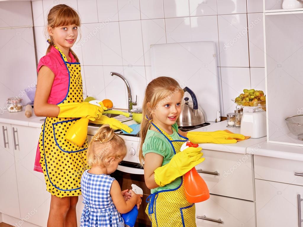 Kids Cleaning The Kitchen