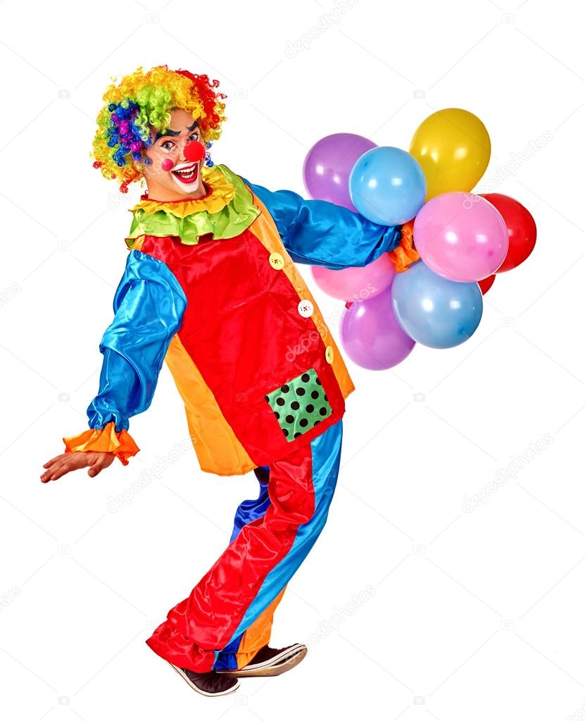 Happy birthday clown playing bunch of balloons. Stock Illustration by ...