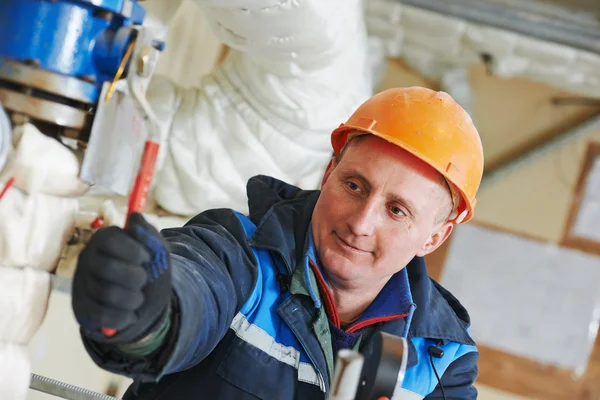 Heating engineer repairman in boiler room — Stock Photo © kalinovsky ...