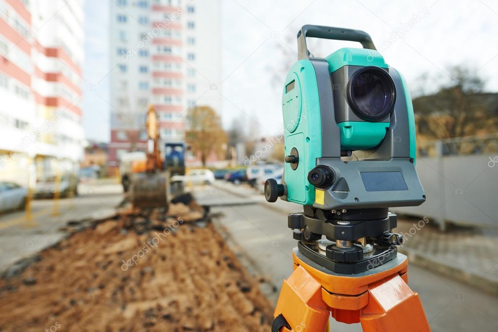 Surveyor equipment at construction site — Stock Photo © kalinovsky ...