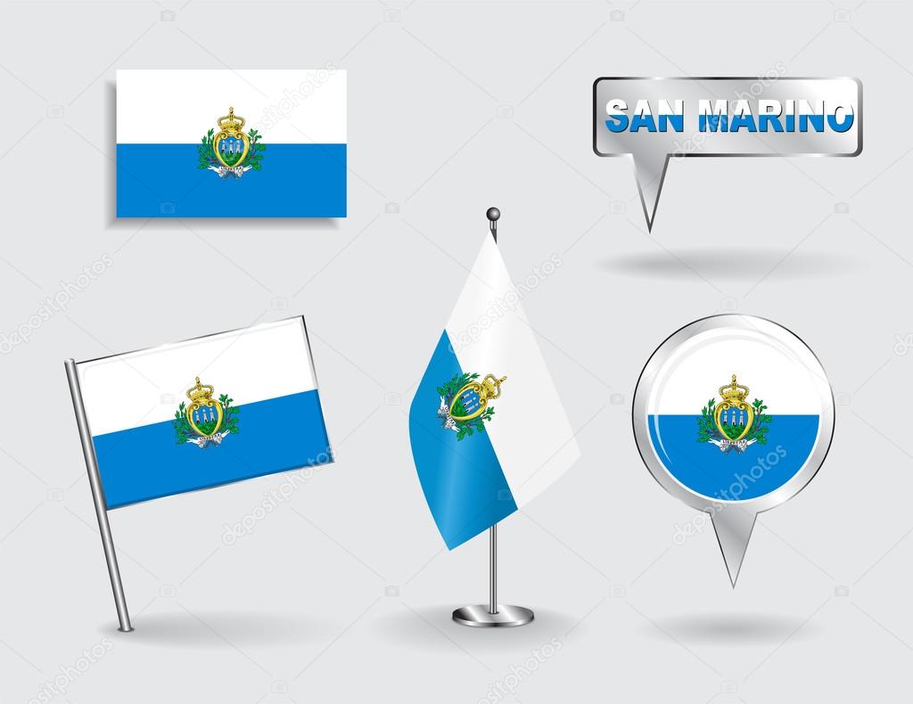 Set of San Marino pin, icon and map pointer flags. Vector Stock Illustration by ©khvost #74791031