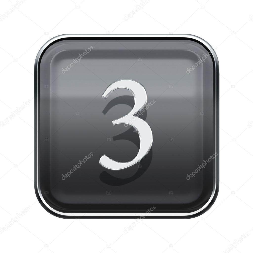 Number three grey glossy, isolated on white background — Stock Photo ...
