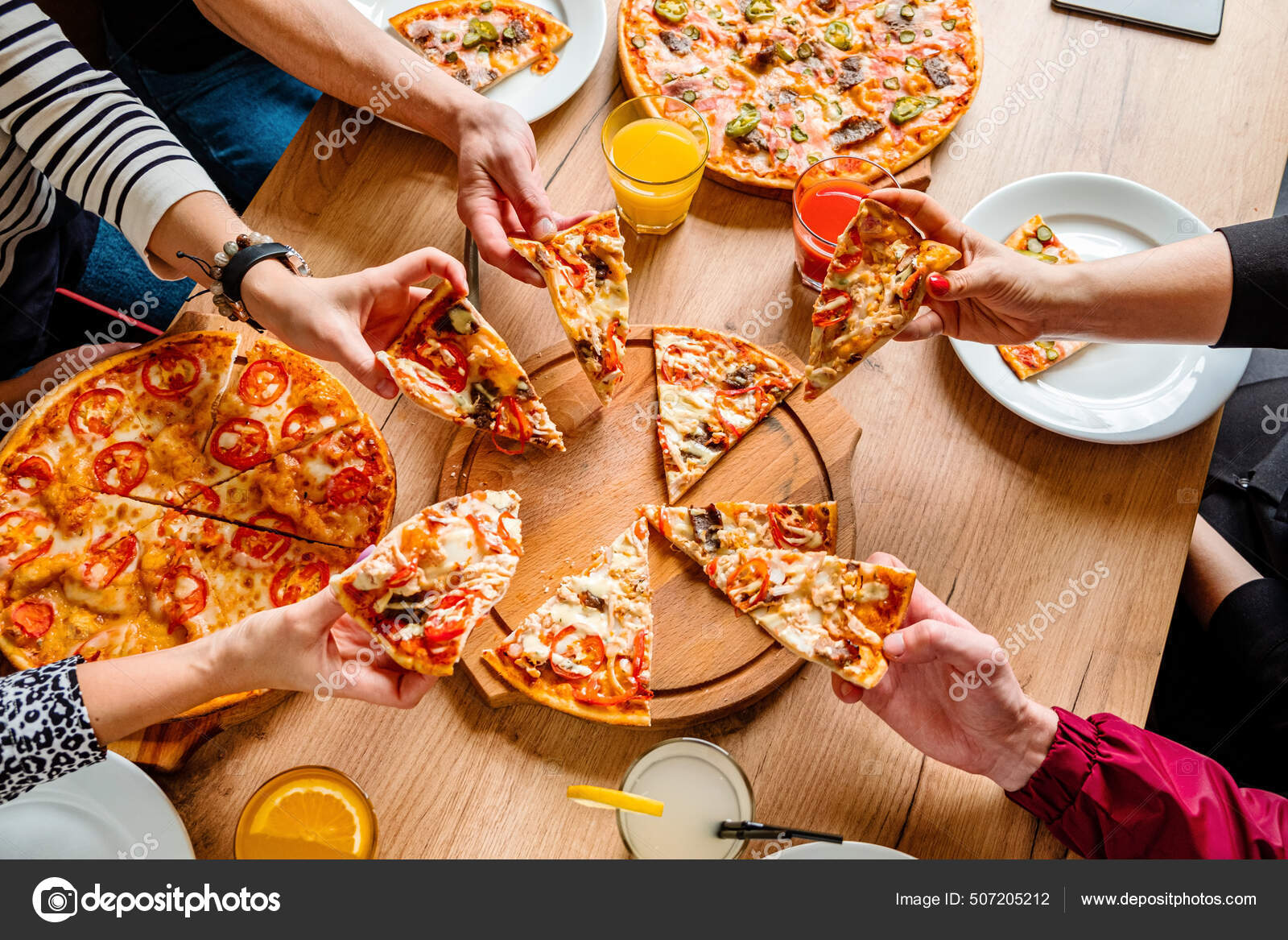 Group People Eating Pizza Stock Photo by ©Shebeko 507205212