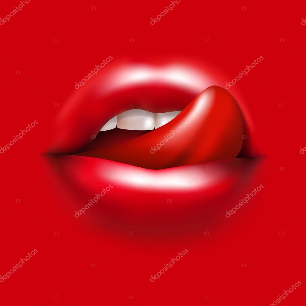 Mouth with red lips and tongue — Stock Vector © nrey_ad #59514235