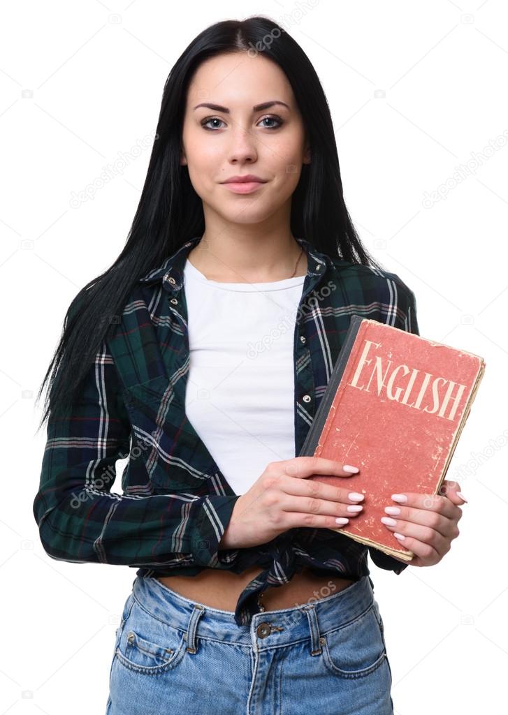 Girl with an english textbook Stock Photo by ©spaxiax 122618572