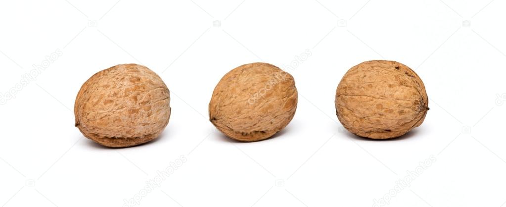 Three walnuts close up isolated on white background — Stock Photo ...
