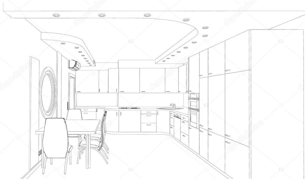 Sketch, the kitchen modern design project Stock Illustration by ...