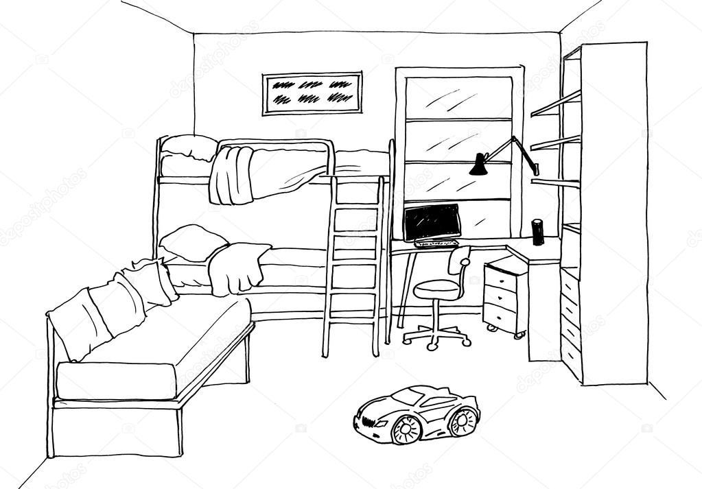 Children's, kids room graphical sketch of an interior, liner Stock ...