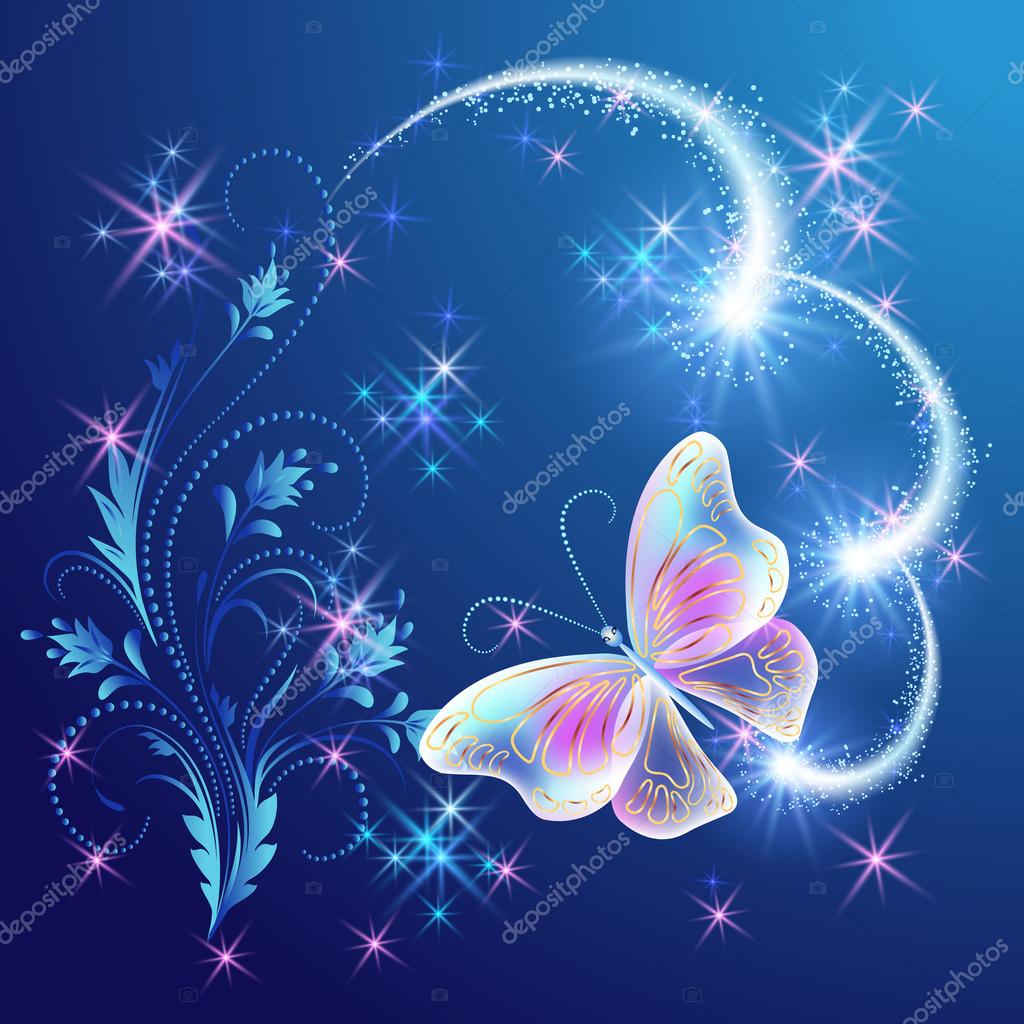 Magic butterfly with floral ornament and firework Stock Vector Image by ...