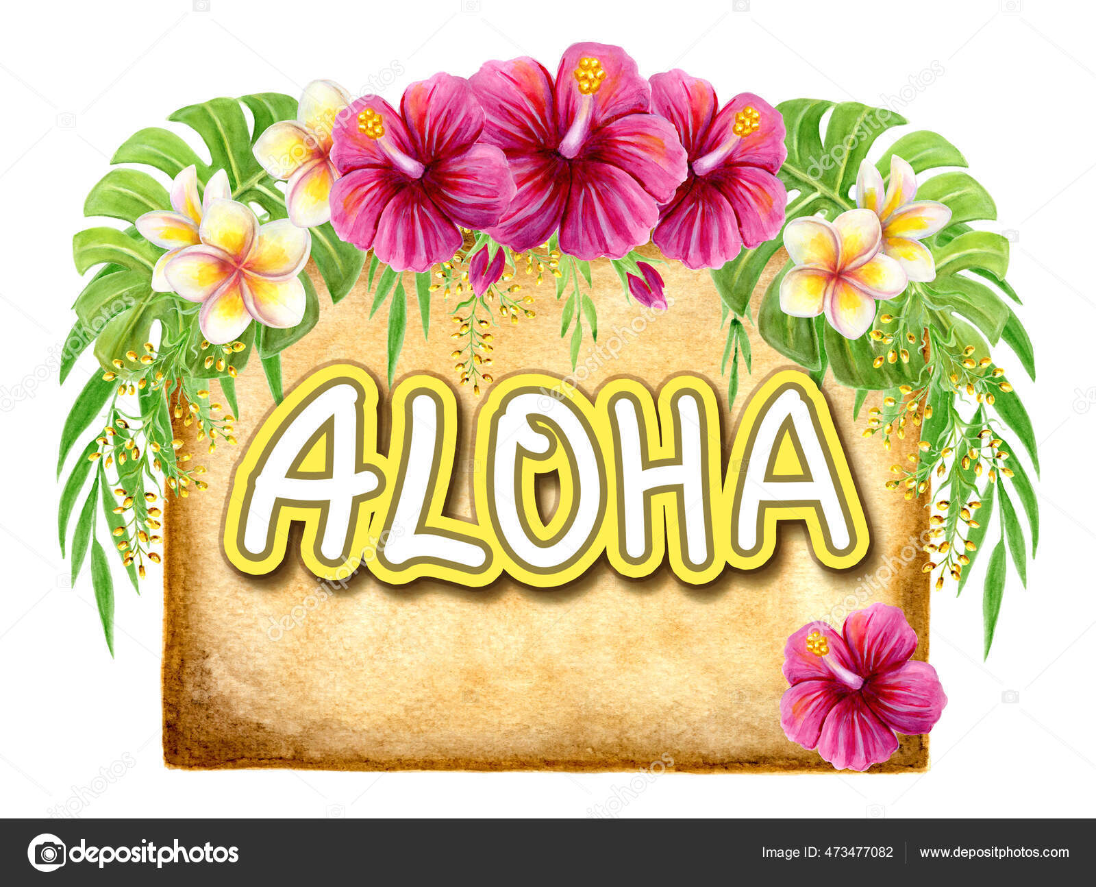 Señal Saludo Hawaiano Aloha Letrero Pintura Acuarela Dibujado Mano Con ...